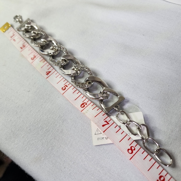 Jewelry | Chunky Silver Chain Link Bracelet With Crystal Stones New ...